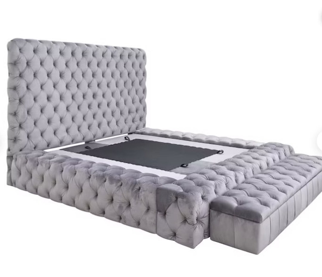 Platform Large Tufted Bed Extra Wide Bed Frame Crystal Tufted - Etsy