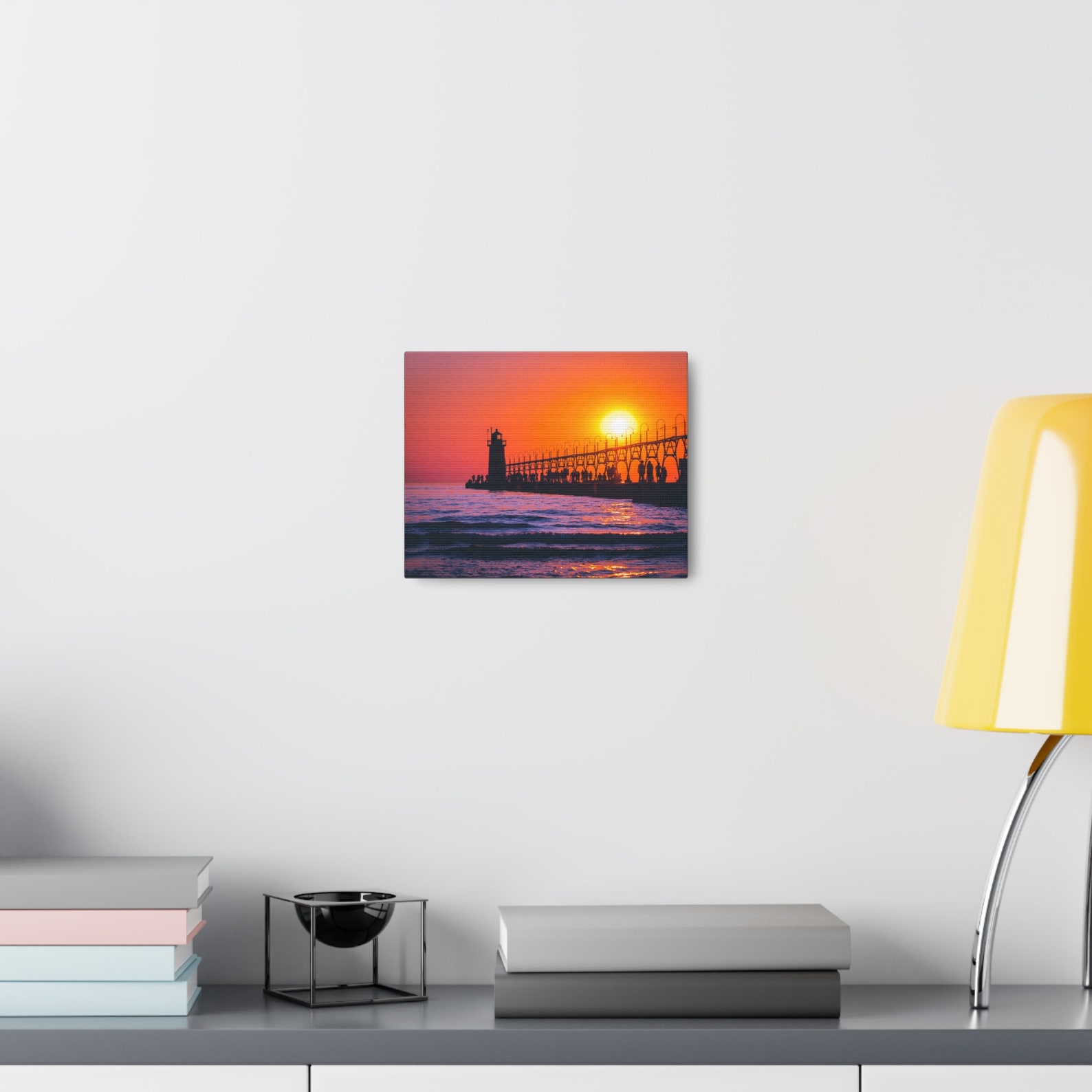 Serene Sunset at South Haven South Pier Lighthouse - Canvas Wall Art ...
