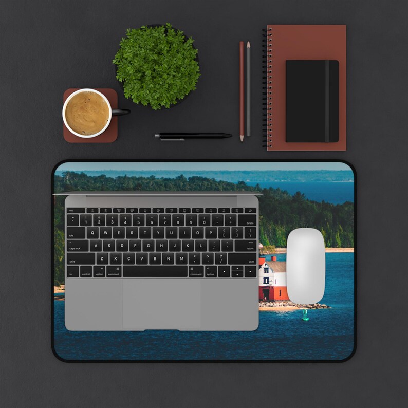 Scenic Round Island Lighthouse Desk Mat, Mackinac Island Lake Huron ...