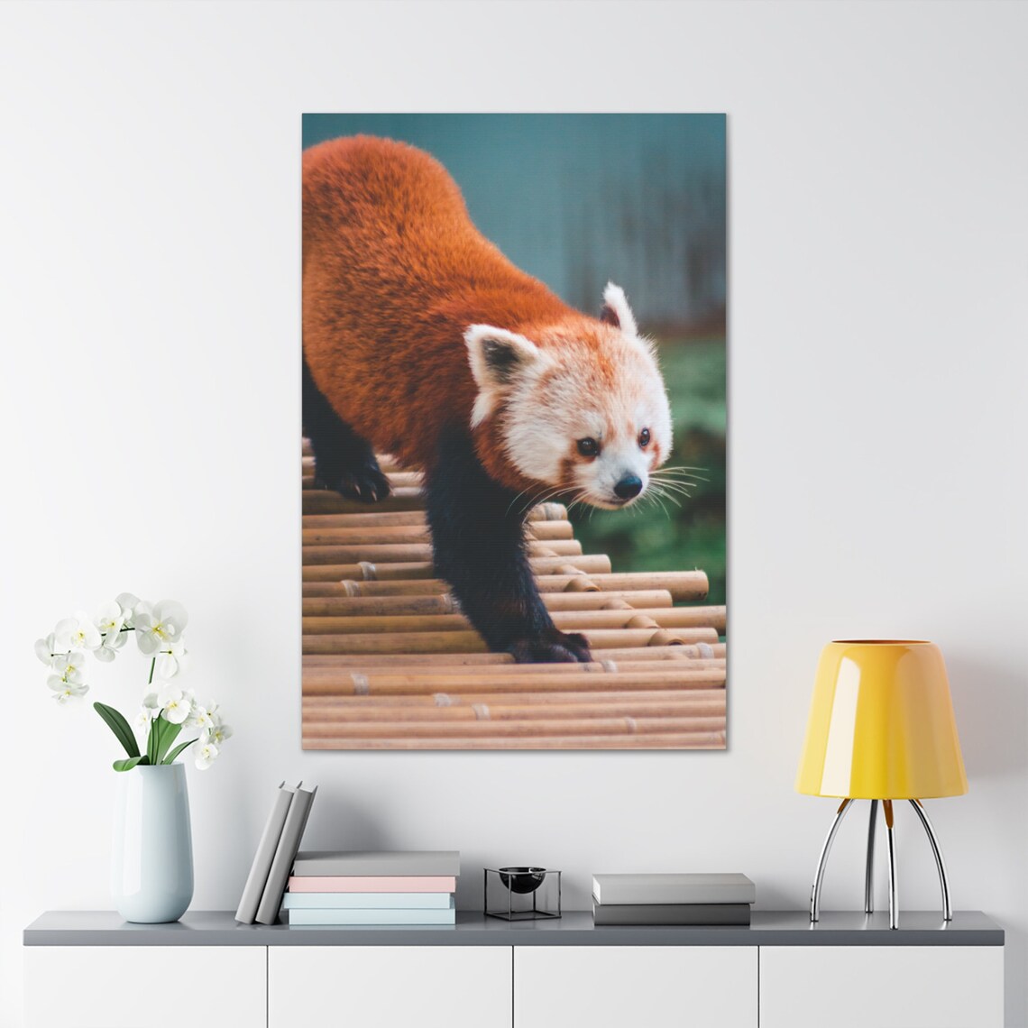Captivating Red Panda Crossing a Bridge Canvas Wall Art Print Wildlife ...