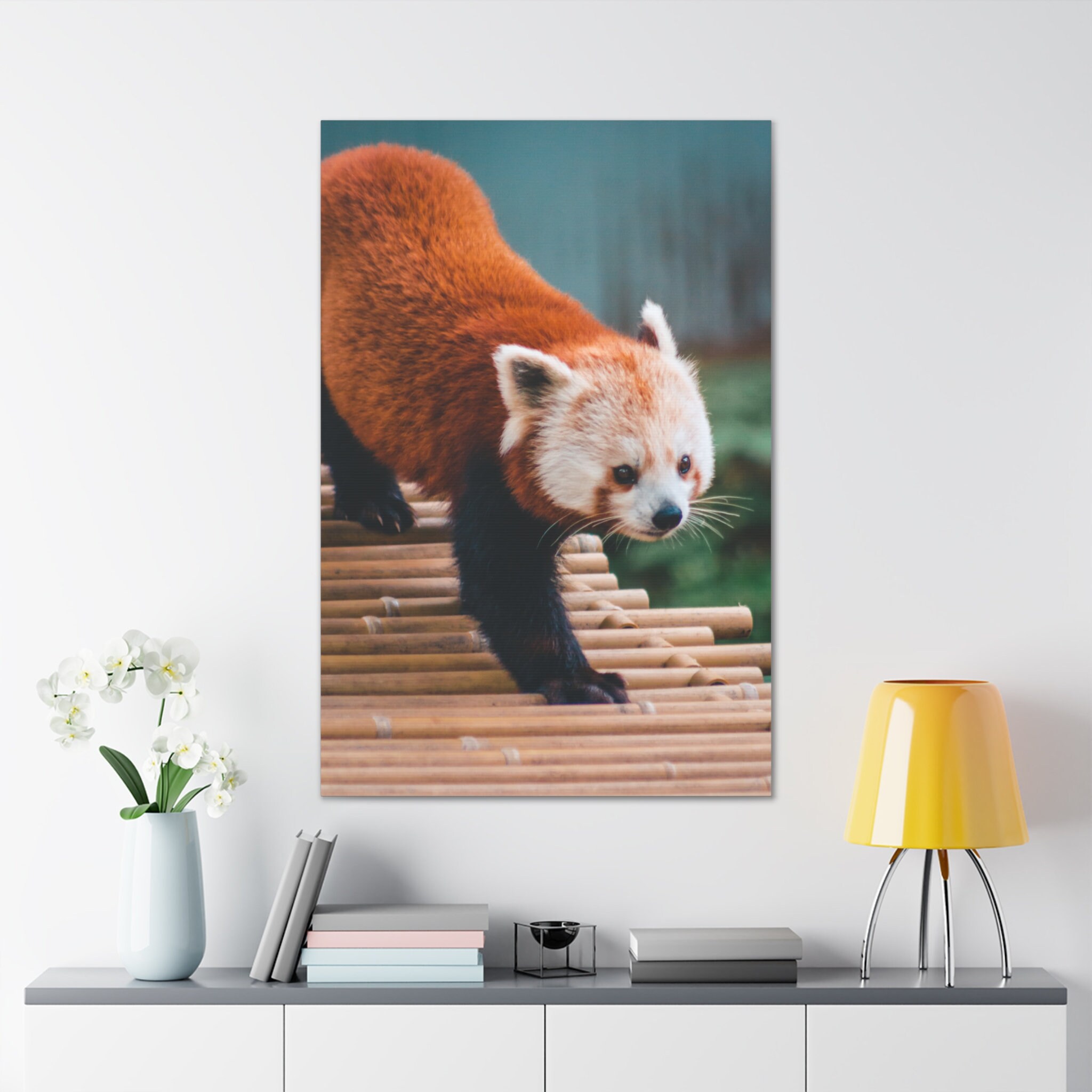 Captivating Red Panda Crossing a Bridge Canvas Wall Art Print Wildlife ...