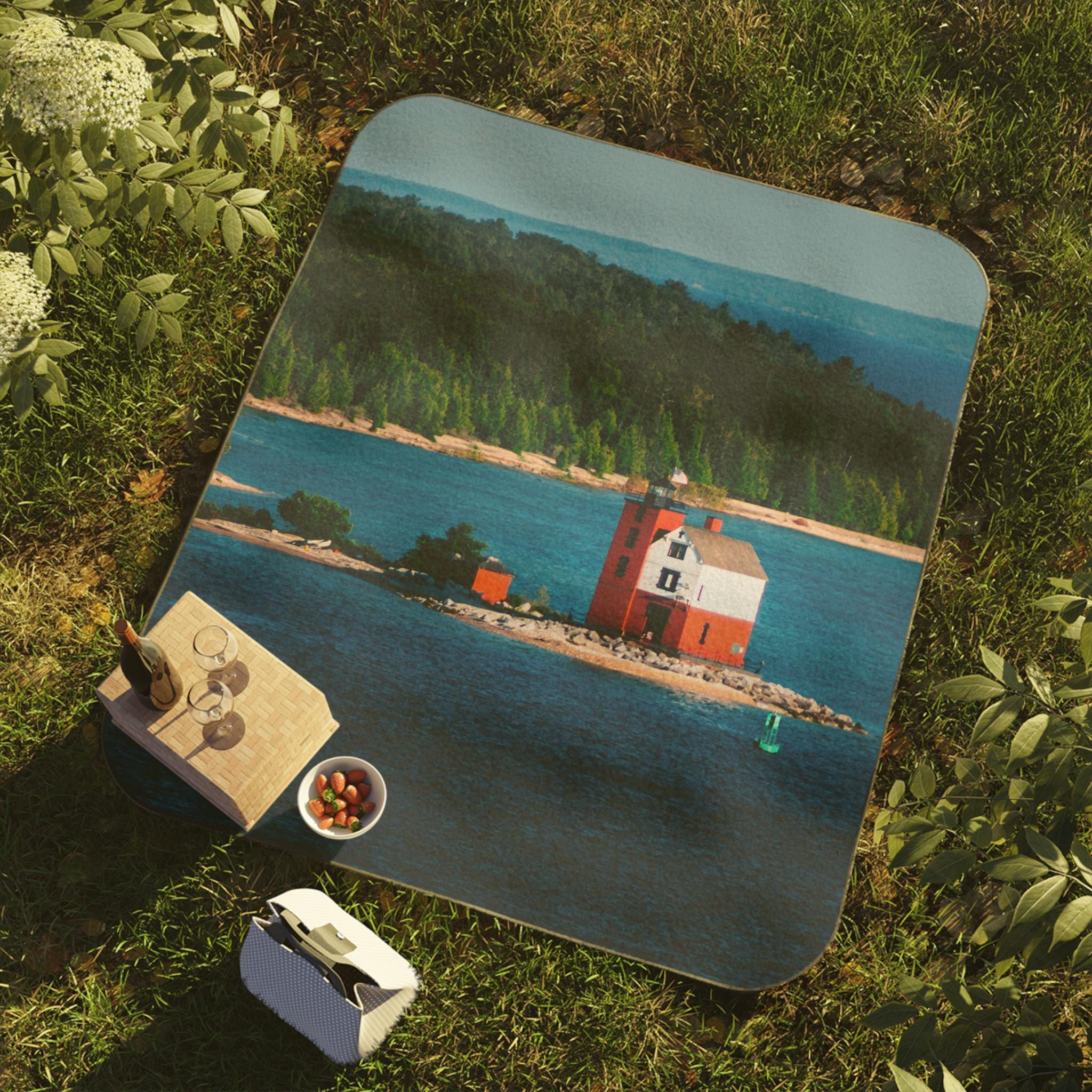 Round Island Lighthouse Picnic Blanket - Scenic Mackinac Island ...