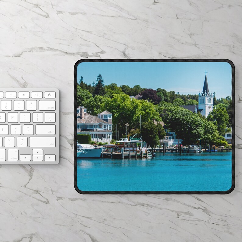 Scenic Mackinac Island Harbor View Mousepad - Saint Anne Church From ...