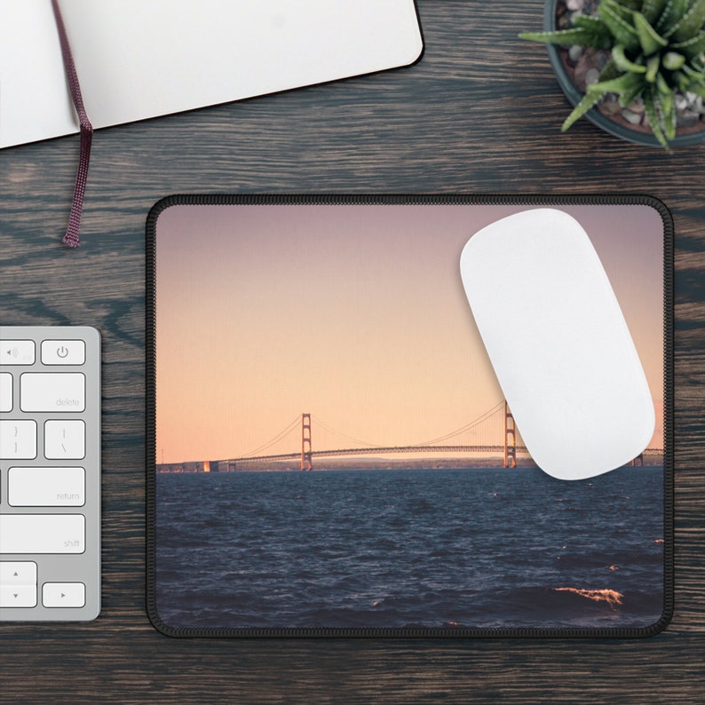 Scenic Mackinac Bridge Mousepad - Captivating View From Lake Huron ...