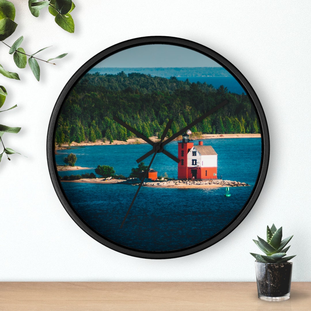 Round Island Lighthouse Wall Clock Capture the Serenity of Mackinac ...