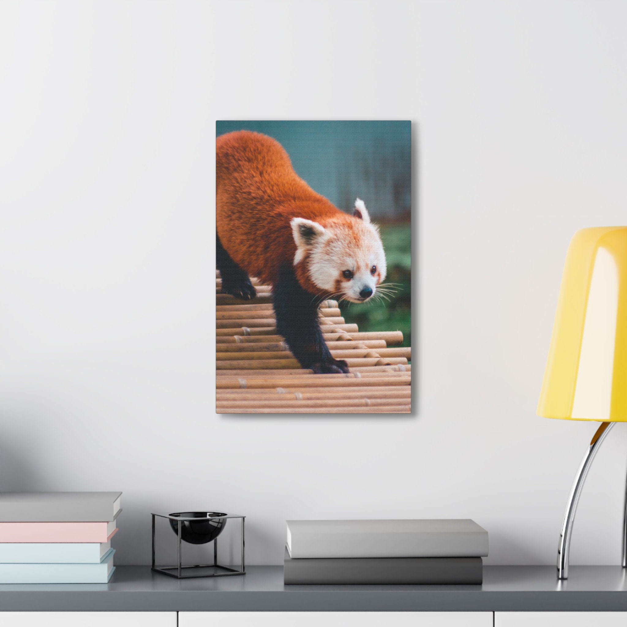 Captivating Red Panda Crossing a Bridge Canvas Wall Art Print Wildlife ...