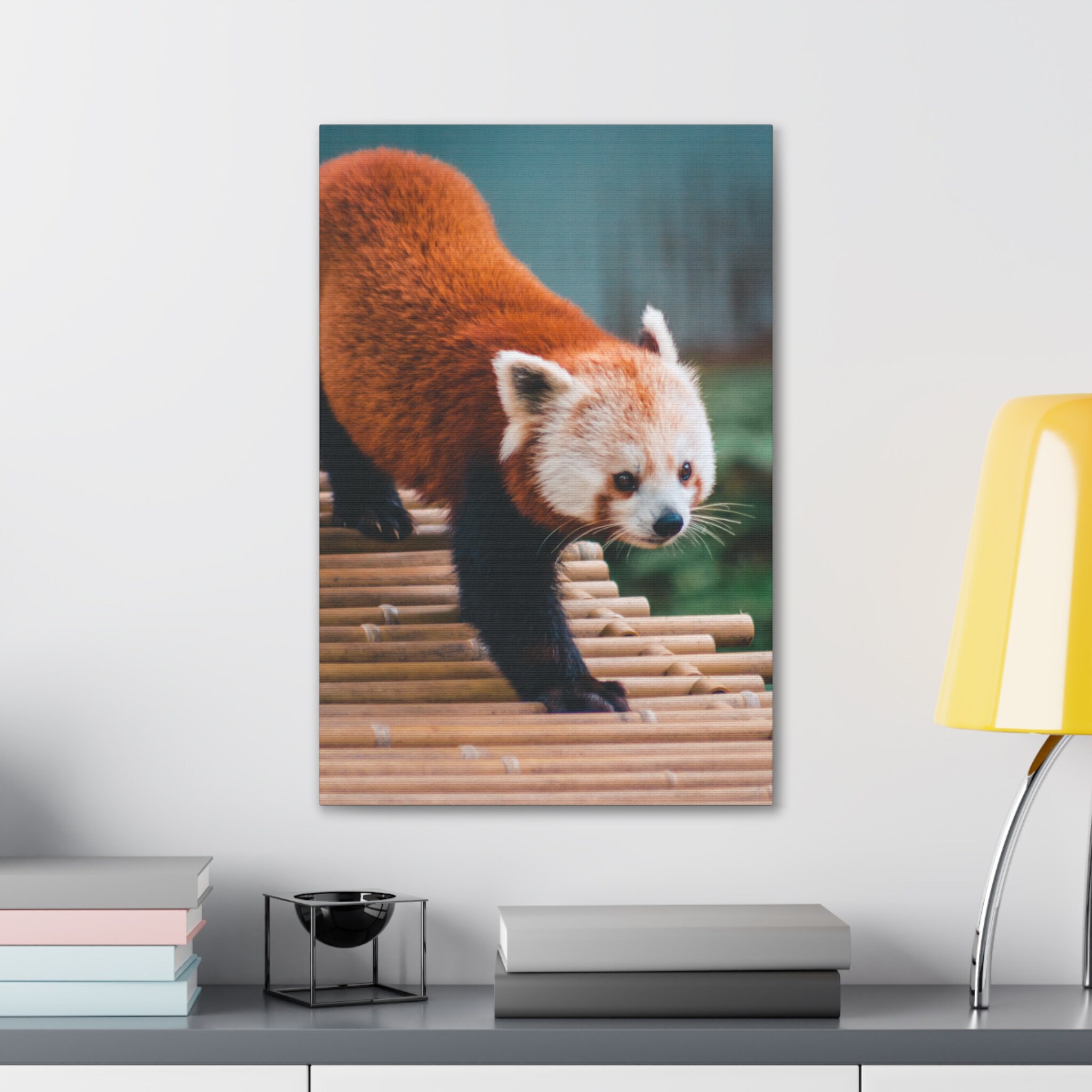Captivating Red Panda Crossing a Bridge Canvas Wall Art Print Wildlife ...
