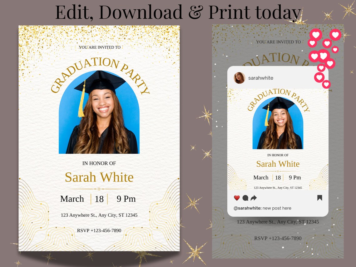 High School Graduation Invitation Editable Grad Party Invite Instant ...