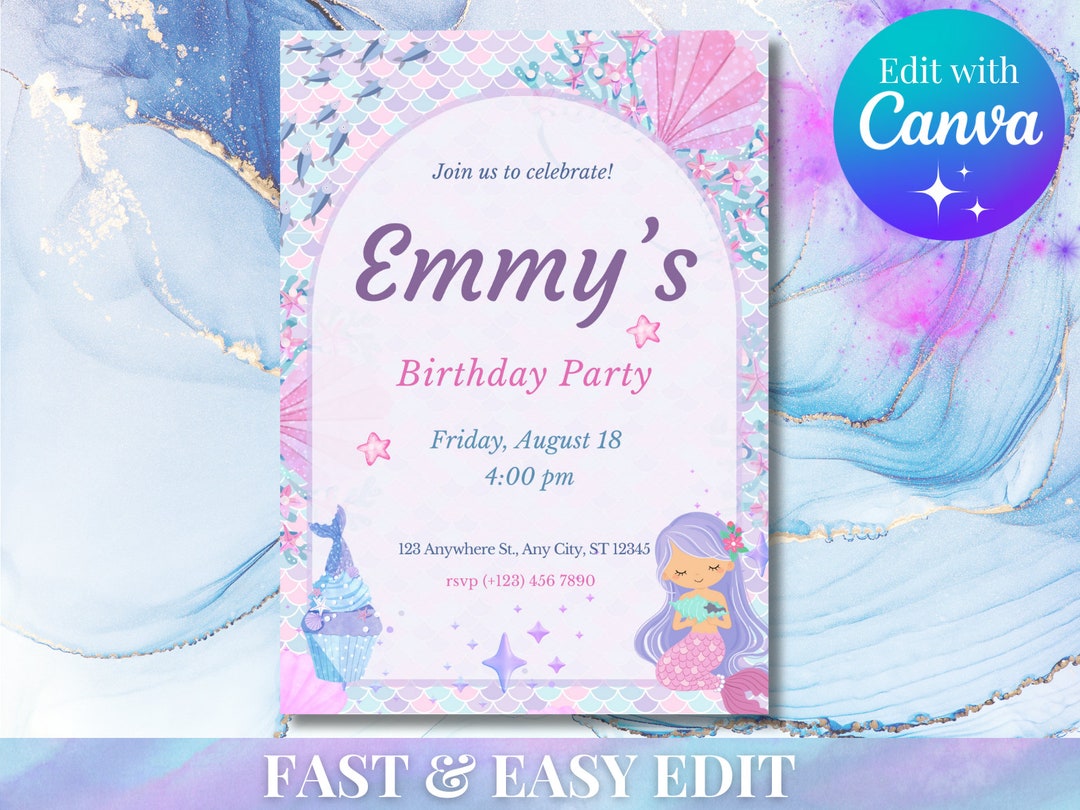 Mermaid Birthday Invitation Digital Download Editable Under the Sea ...