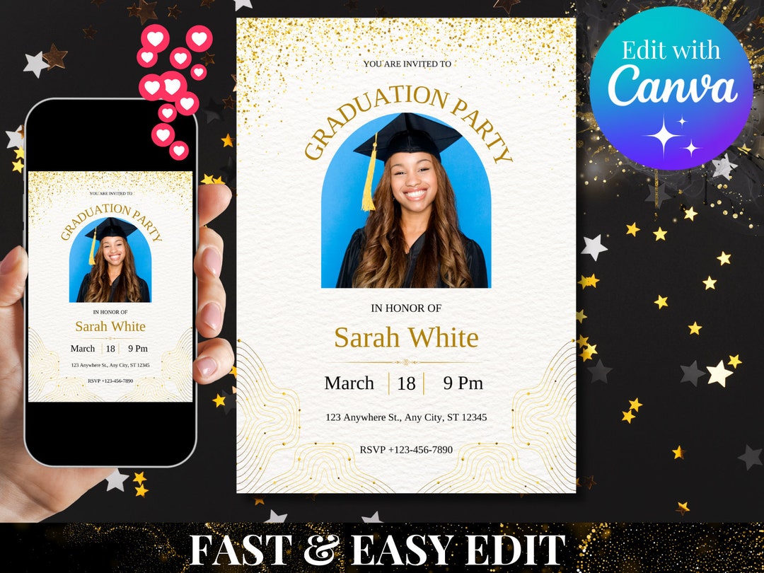 High School Graduation Invitation Editable Grad Party Invite Instant ...