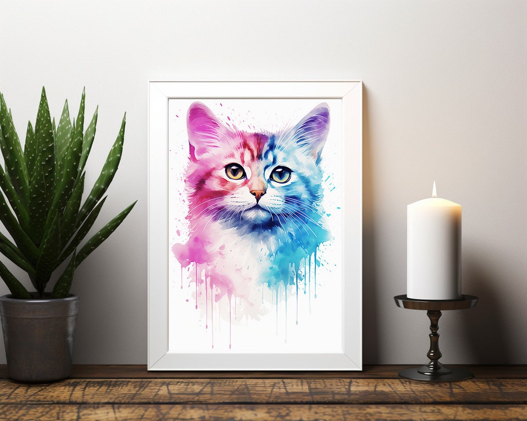 Colourful Watercolour Cat Wall Art Print, Gift for Cat Lovers ...