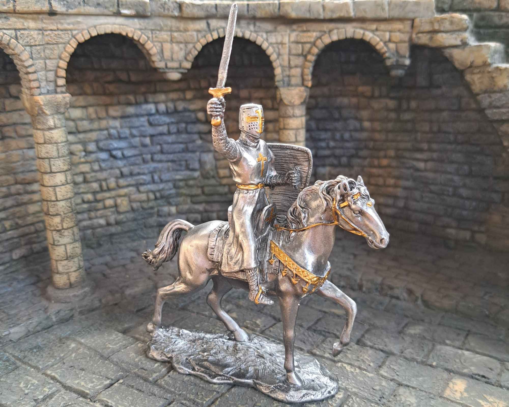 Knight on Horseback With Lion Shield - Metal Statue - Etsy