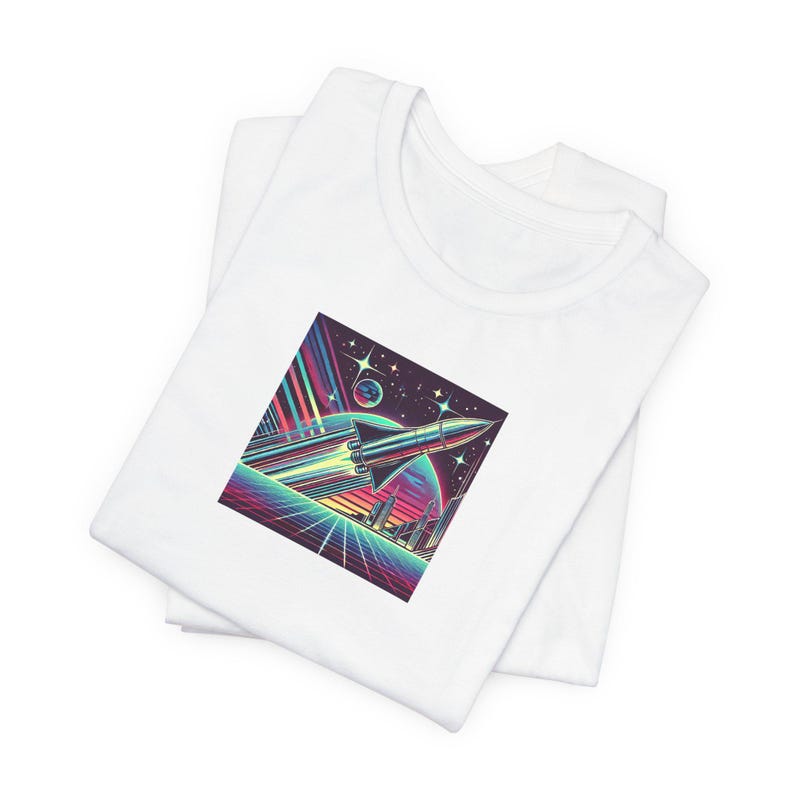 Retro Futurism Rocket Ship Art Neon Space City Sci-fi Spaceship Poster ...