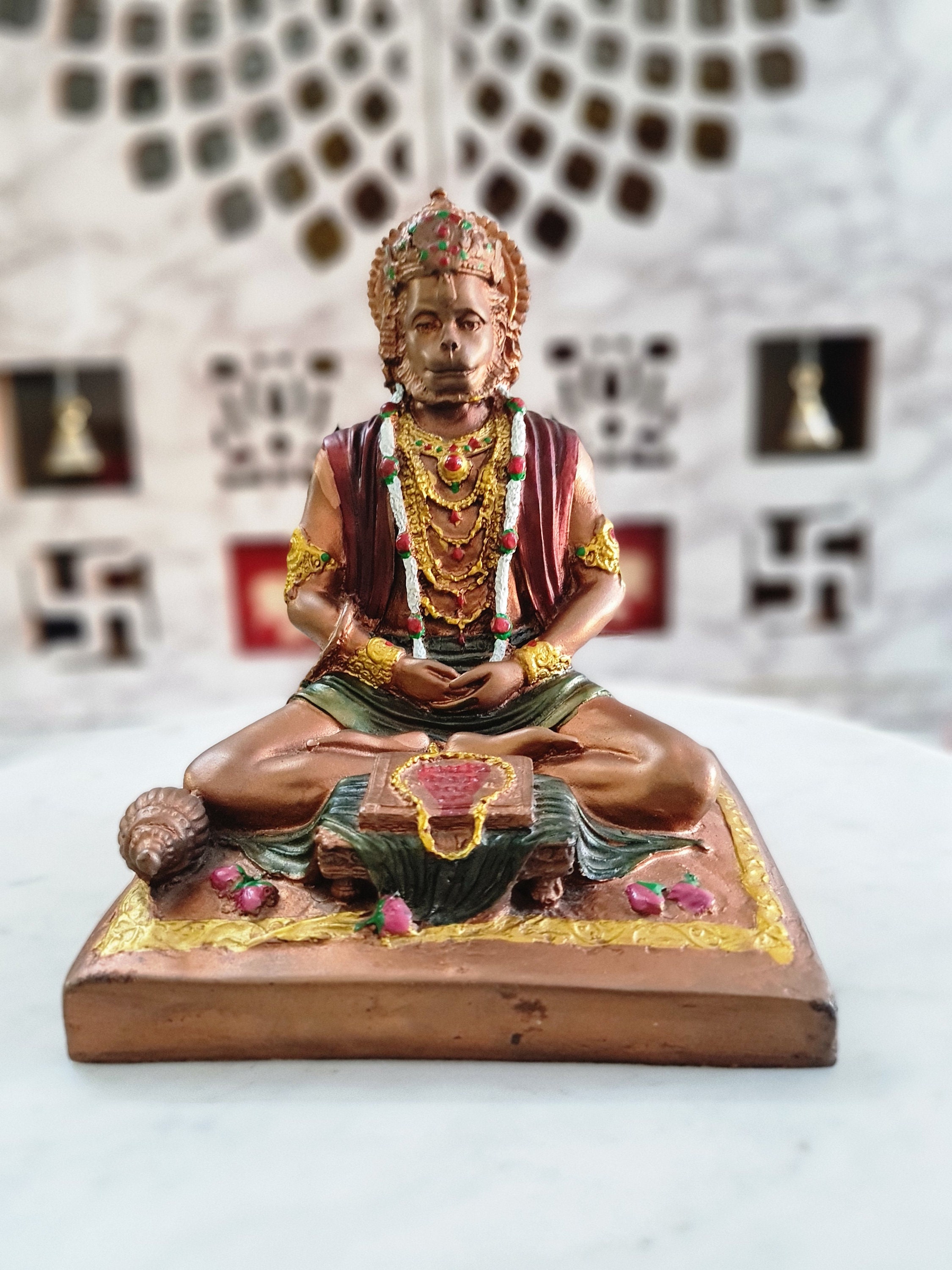 Lord Hanuman Sitting Religious Hindu Statue With Gada, Indian Bahubali ...