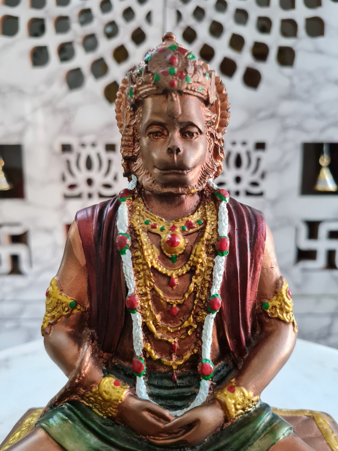 Lord Hanuman Sitting Religious Hindu Statue With Gada, Indian Bahubali ...