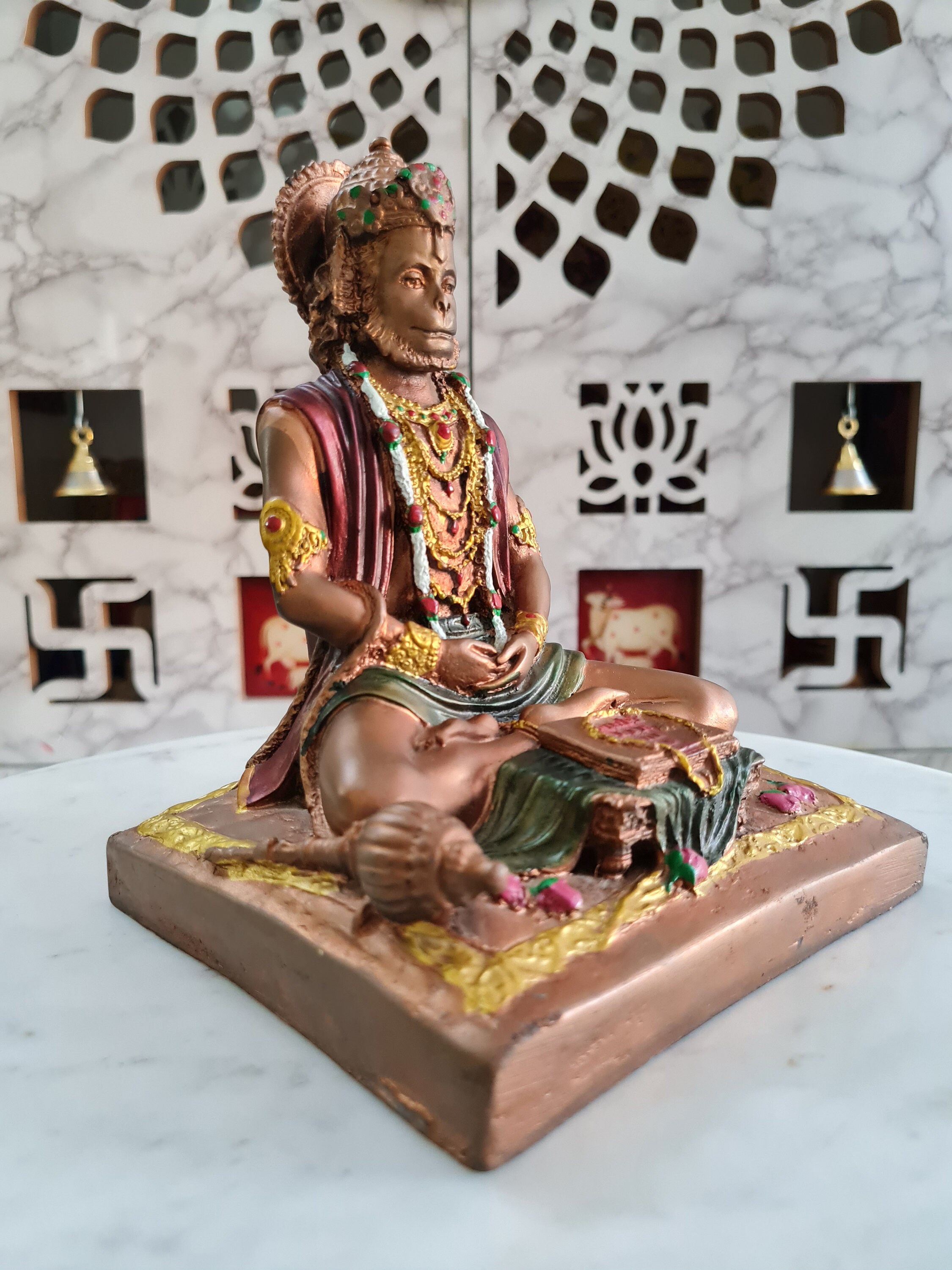 Lord Hanuman Sitting Religious Hindu Statue With Gada, Indian Bahubali ...