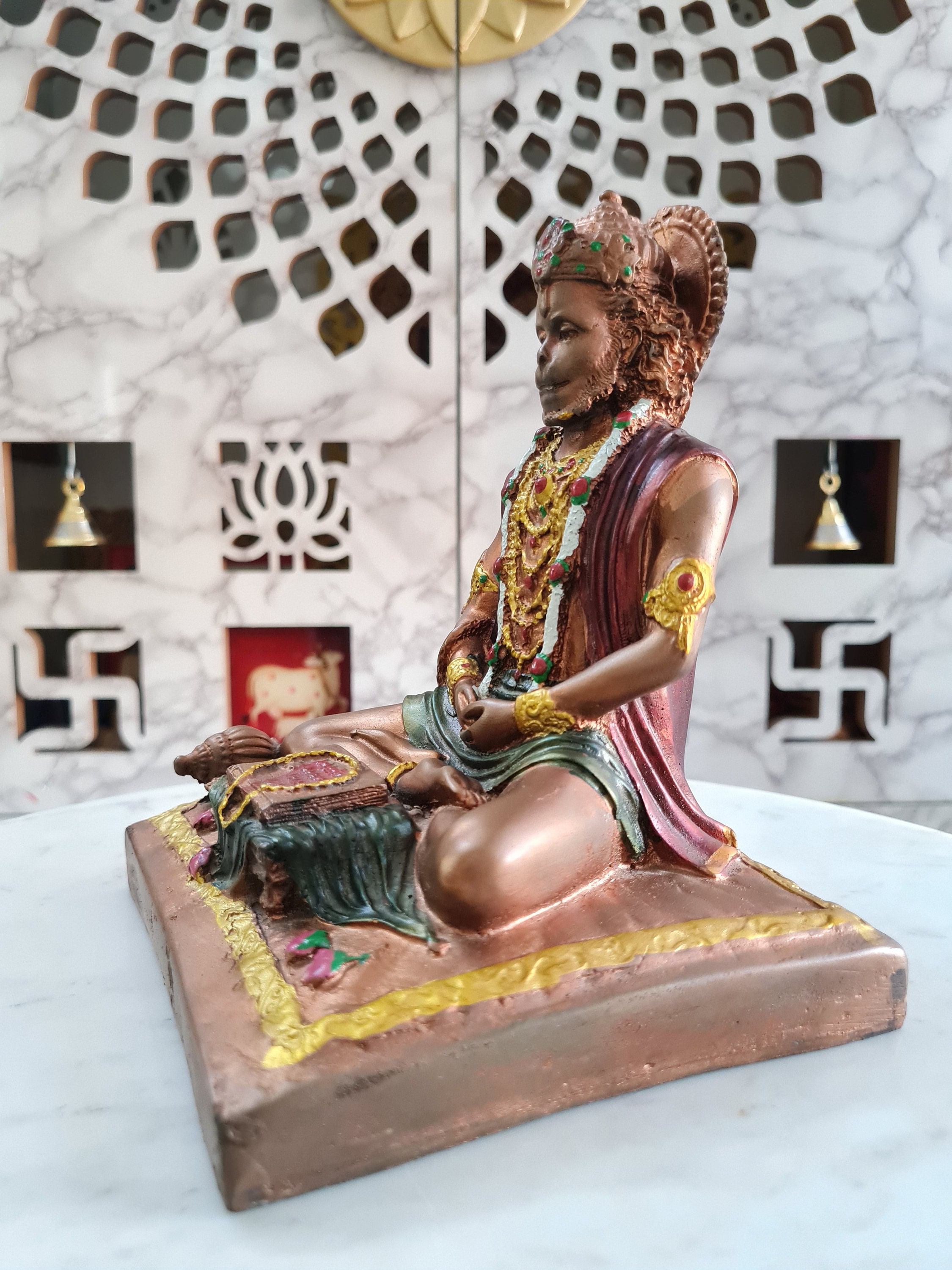 Lord Hanuman Sitting Religious Hindu Statue With Gada, Indian Bahubali ...