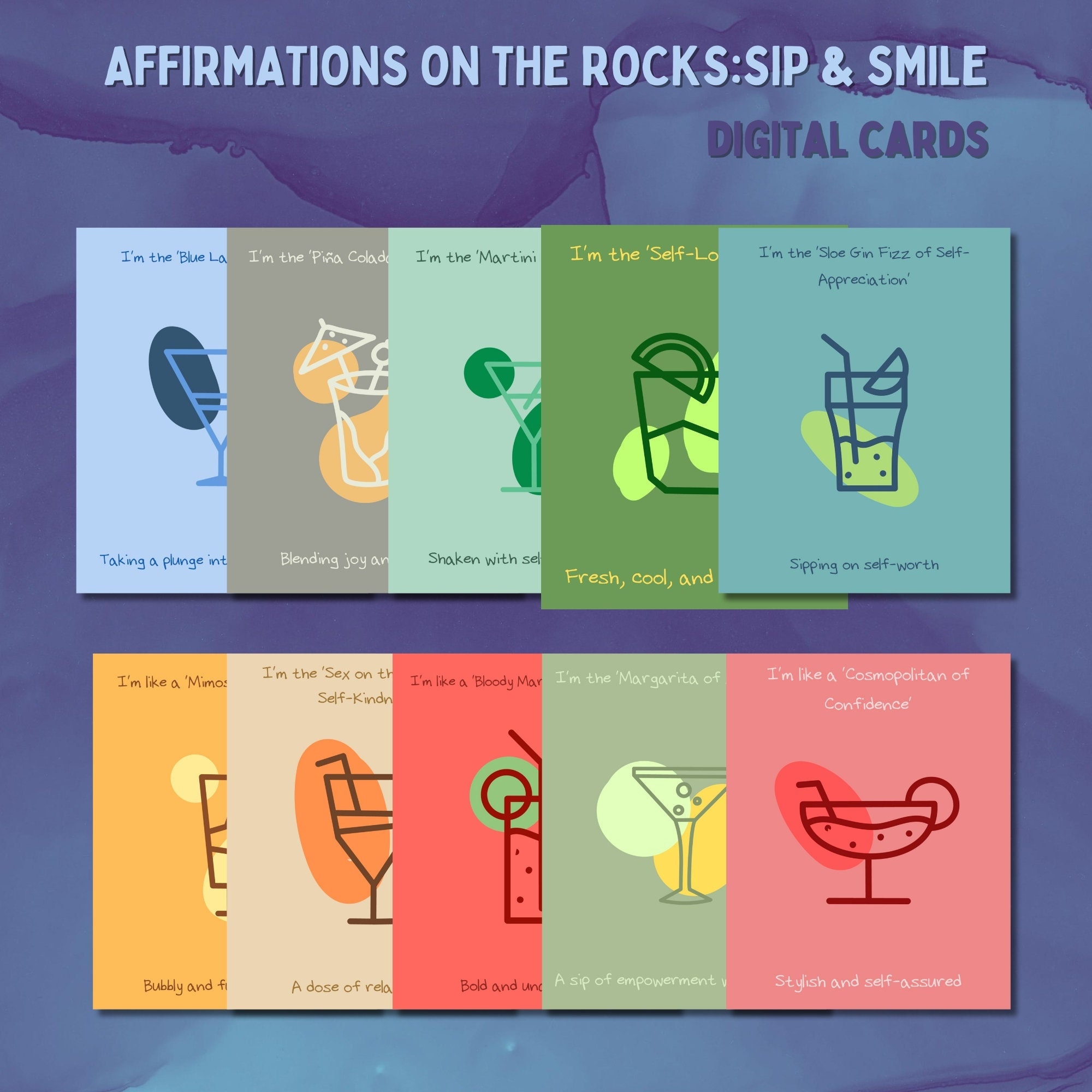 Sip&smile Digital Affirmation Cards, Printable, PDF/PNG, Funny Daily ...