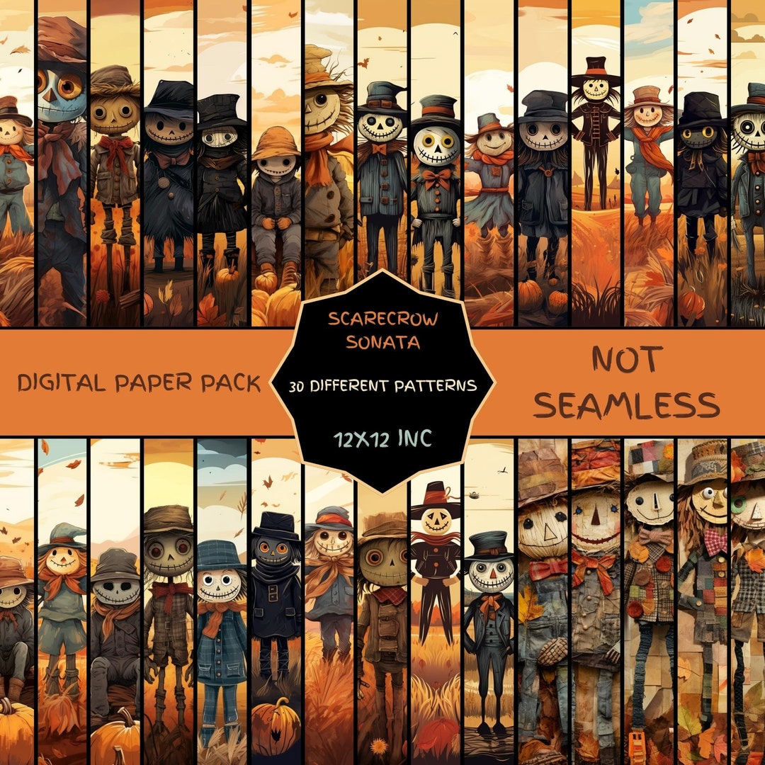 Scarecrow Sonata Digital Paper, Scarecrow Junk Journal Papers, Autumn ...