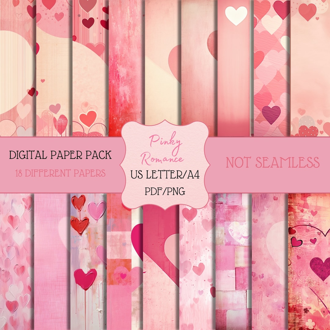 Pinky Romance Digital Paper Pack, Valentines Day Junk Journal Papers ...