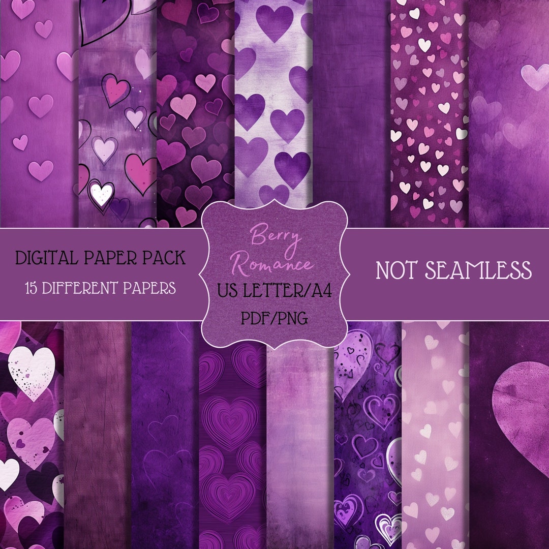 Berry Romance Digital Paper Pack, Valentines Day Junk Journal Paper ...