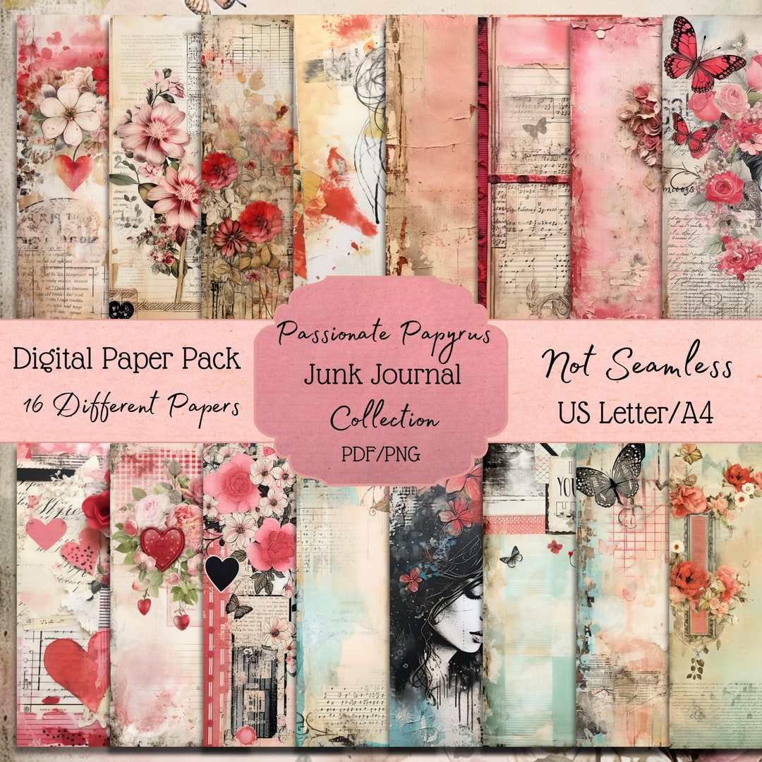Passionate Papyrus Digital Paper Pack, Valentines Day Junk Journal ...