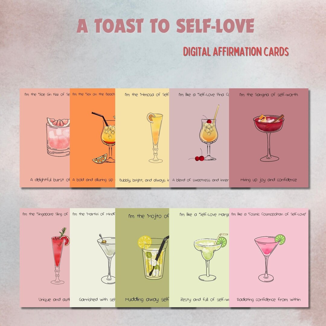 A Toast to Self-love Digital Affirmation Cards, Printable, PDF/PNG ...