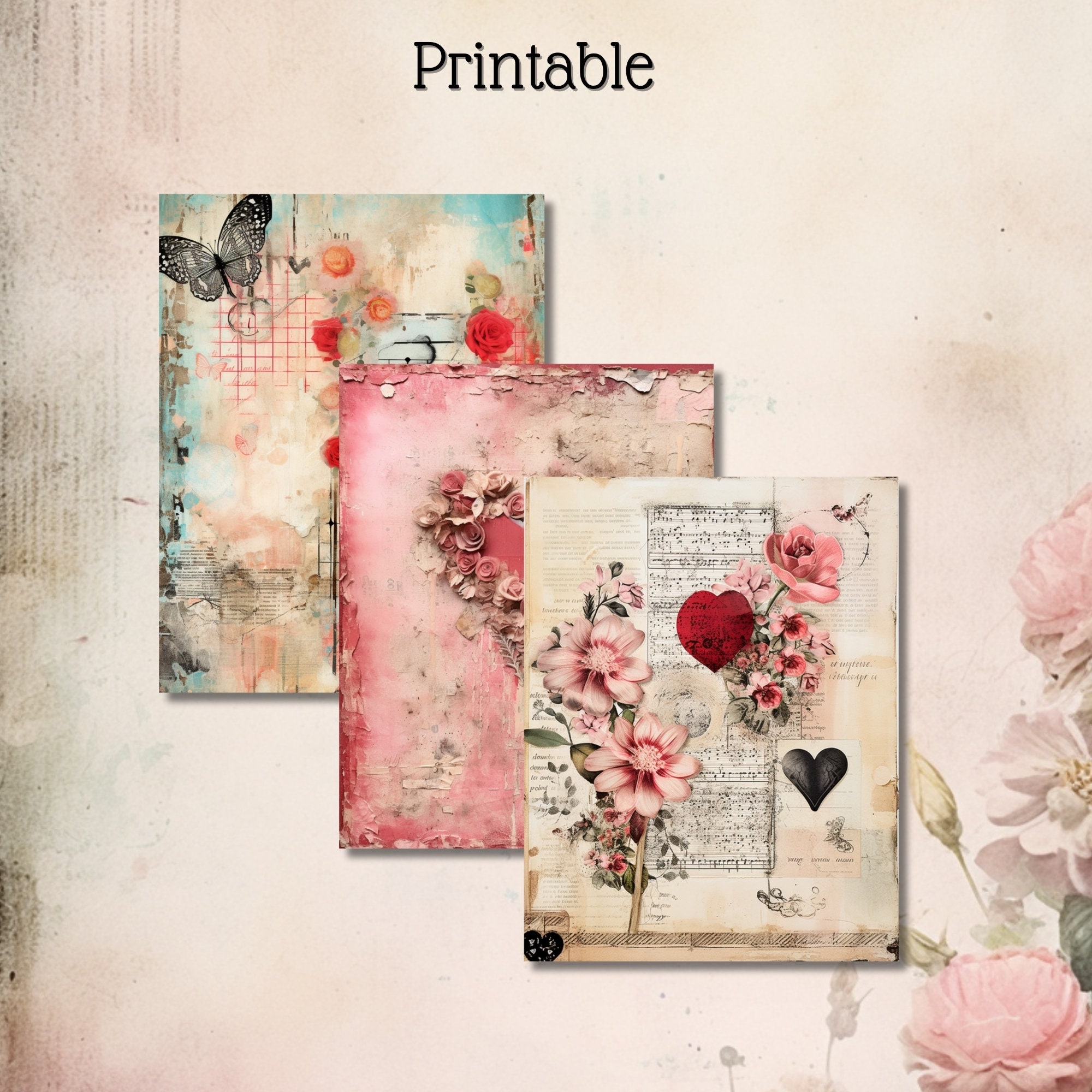 Passionate Papyrus Digital Paper Pack, Valentines Day Junk Journal ...