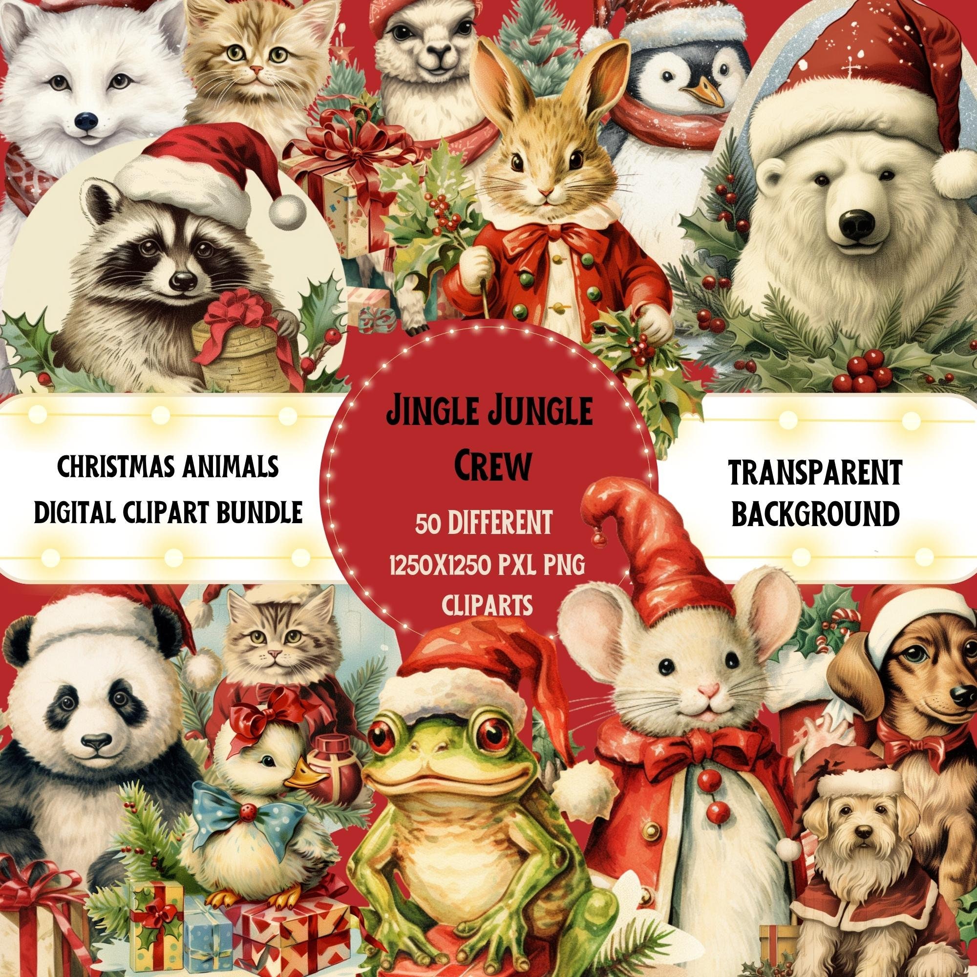 Jingle Jungle Crew Digital Clipart Bundle, Christmas Themed Animals ...