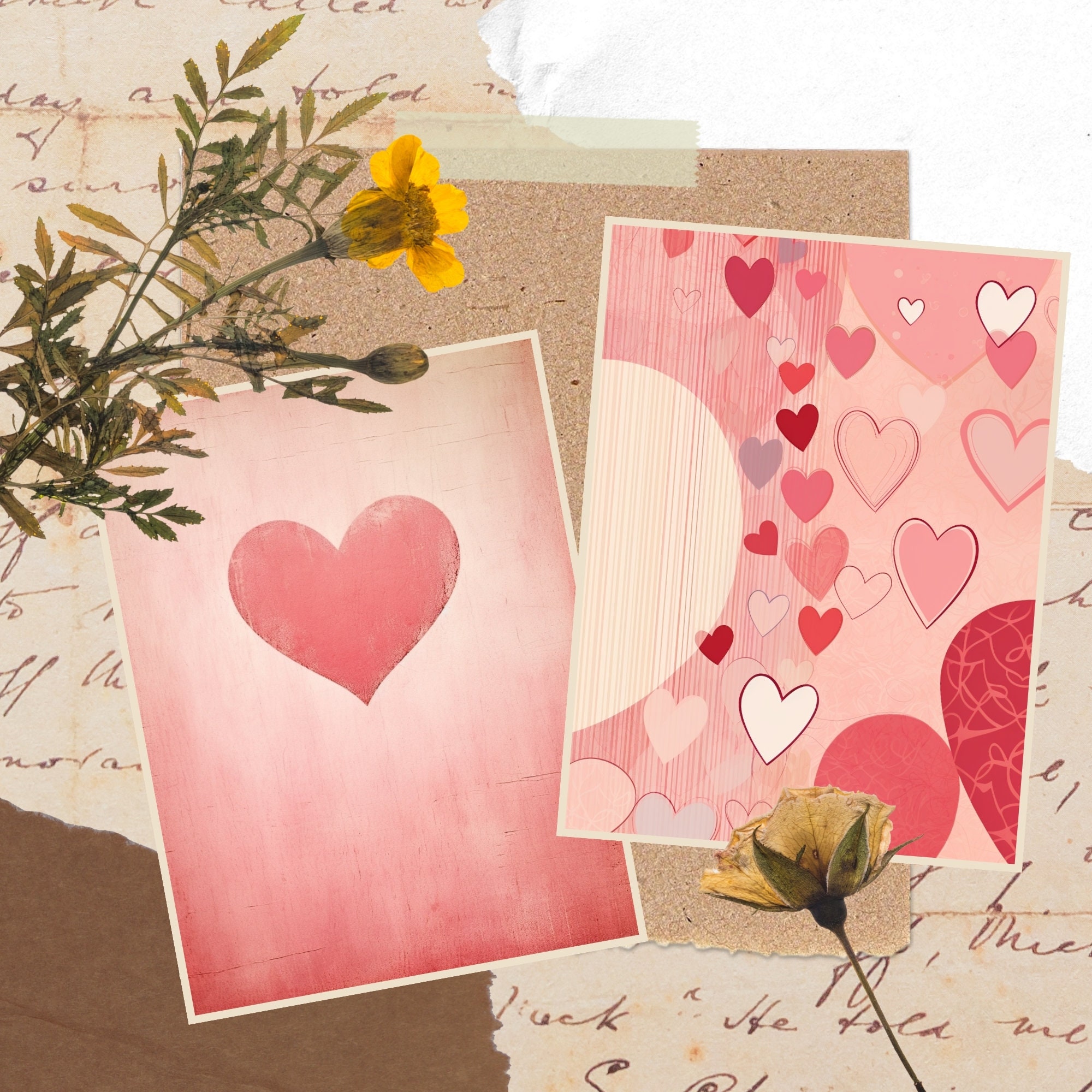 Pinky Romance Digital Paper Pack, Valentines Day Junk Journal Papers ...