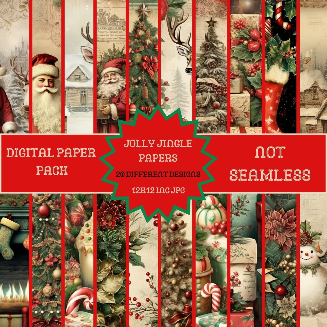Jolly Jingle Papers Digital Paper, Xmas Junk Journal Papers, Vintage ...