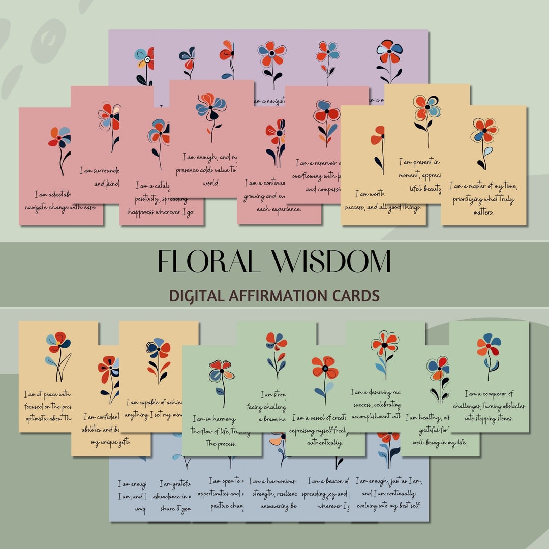 Floral Wisdom Digital Affirmation Cards, Daily Positive Affirmations ...