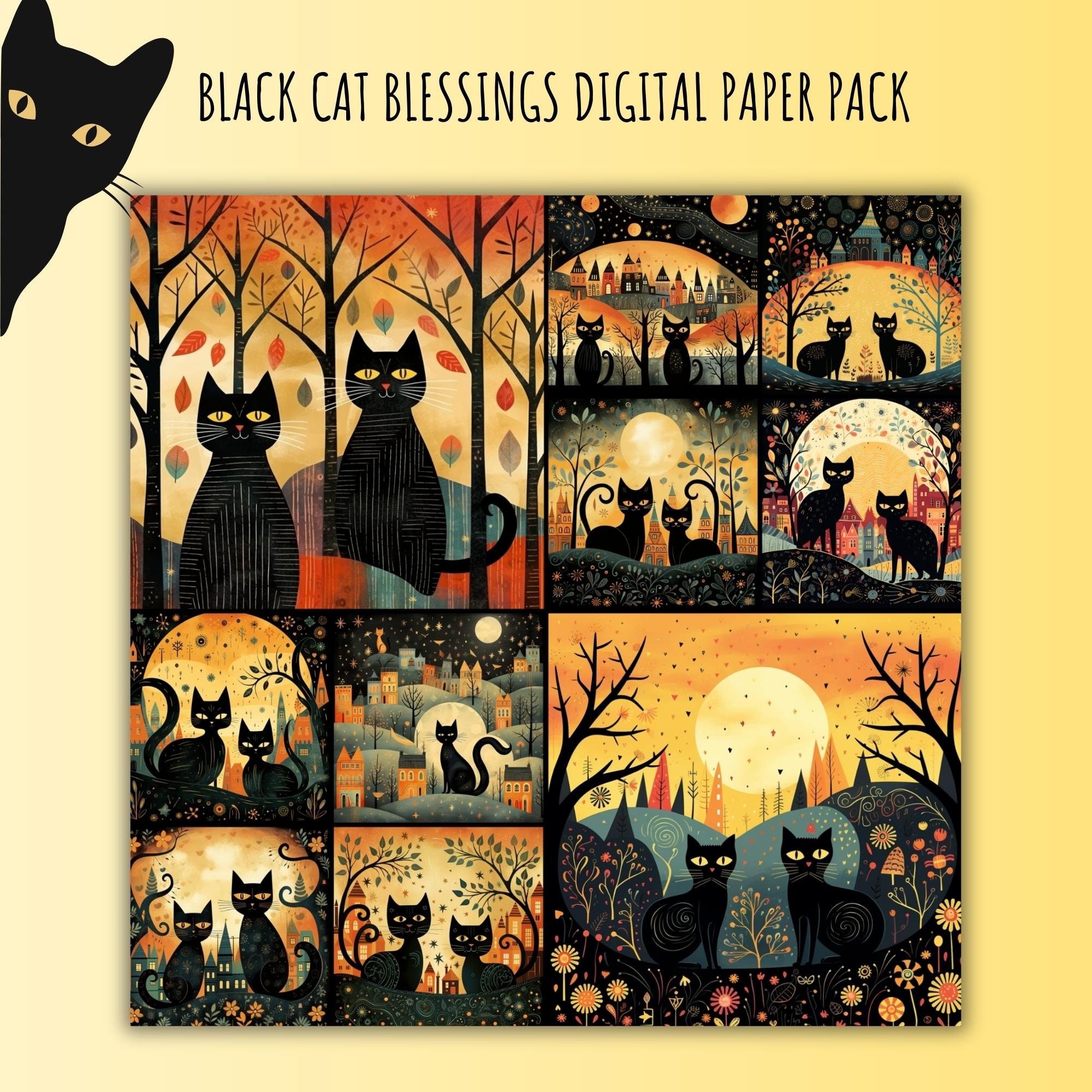 Black Cat Blessings Digital Paper Bundle Scrapbooking Junk - Etsy