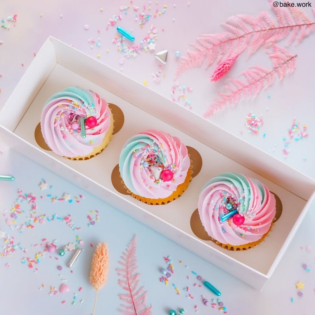 Holds 3 - Cupcake Box With Full Clear Lid - Etsy