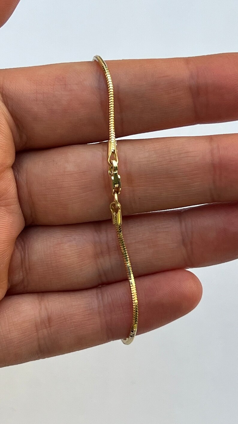 14K Real Gold 1mm Hallow Square Snake Bracelet Chain ladies Bracelet ...