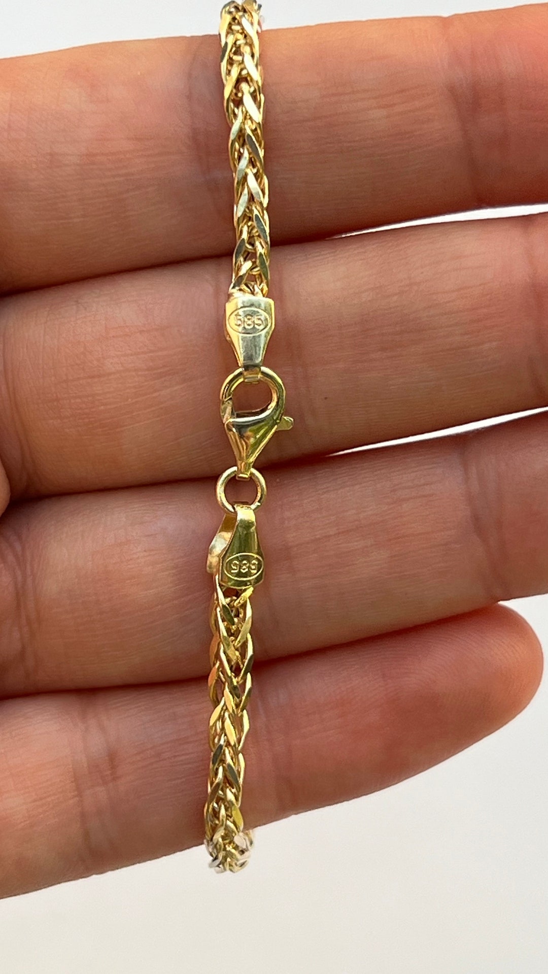 14K Real Gold 2.90mm Hallow Spike Chain Bracelet Ladies Bracelet ...