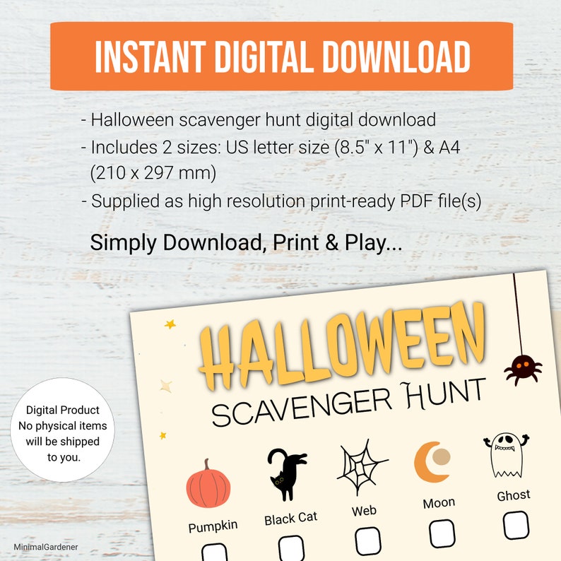 Halloween Scavenger Hunt, Kids' Halloween Game Printable. Halloween ...