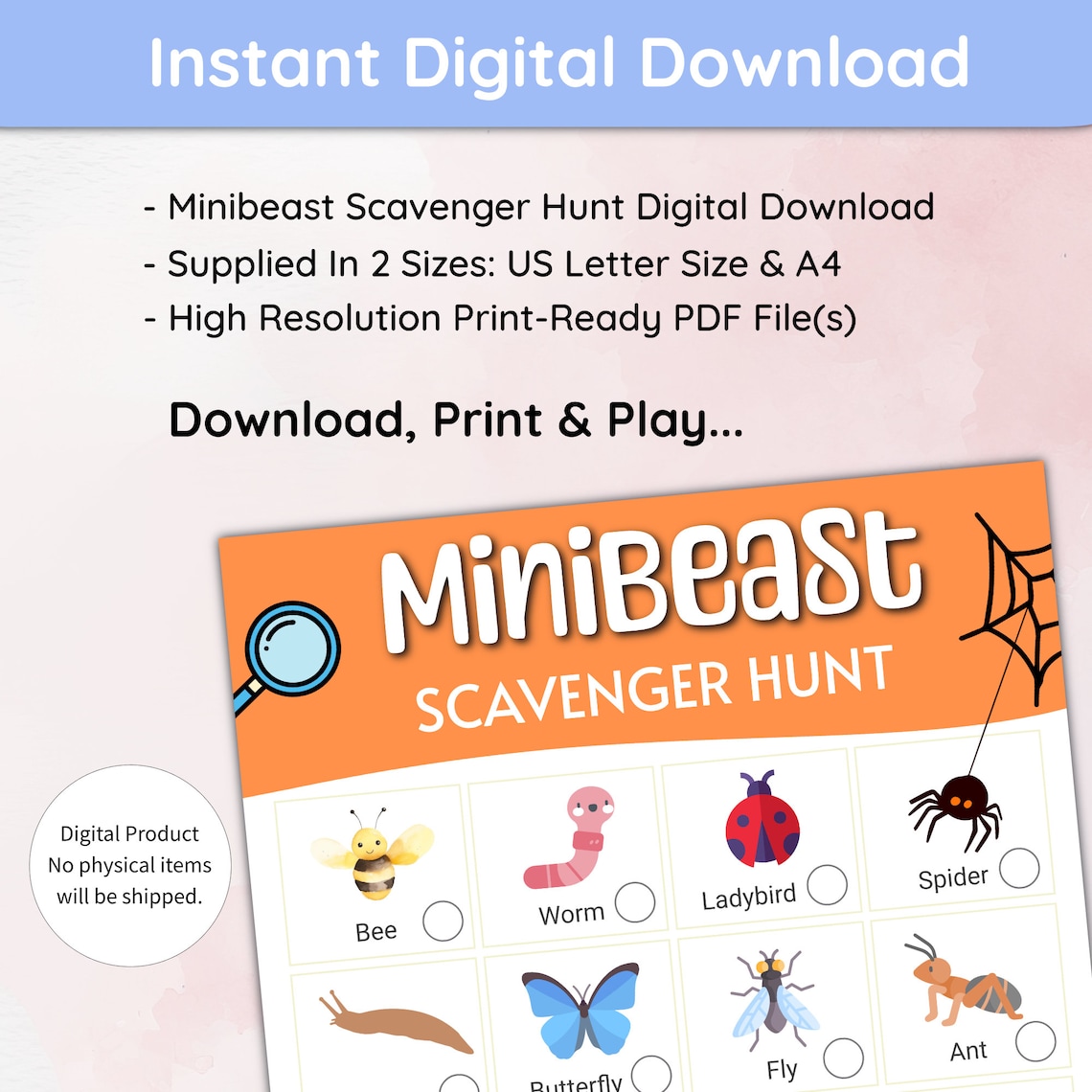 Minibeast Scavenger Hunt Printable, Insect Checklist, Camping Activity ...