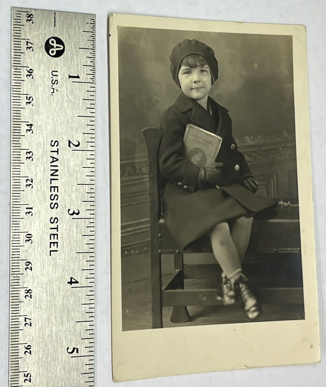 Vintage Postcard. Little Girl in Dress Coat Holding School - Etsy