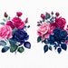 Watercolor Flower Clipart: Pink & Navy Floral PNG Bundle (commercial ...