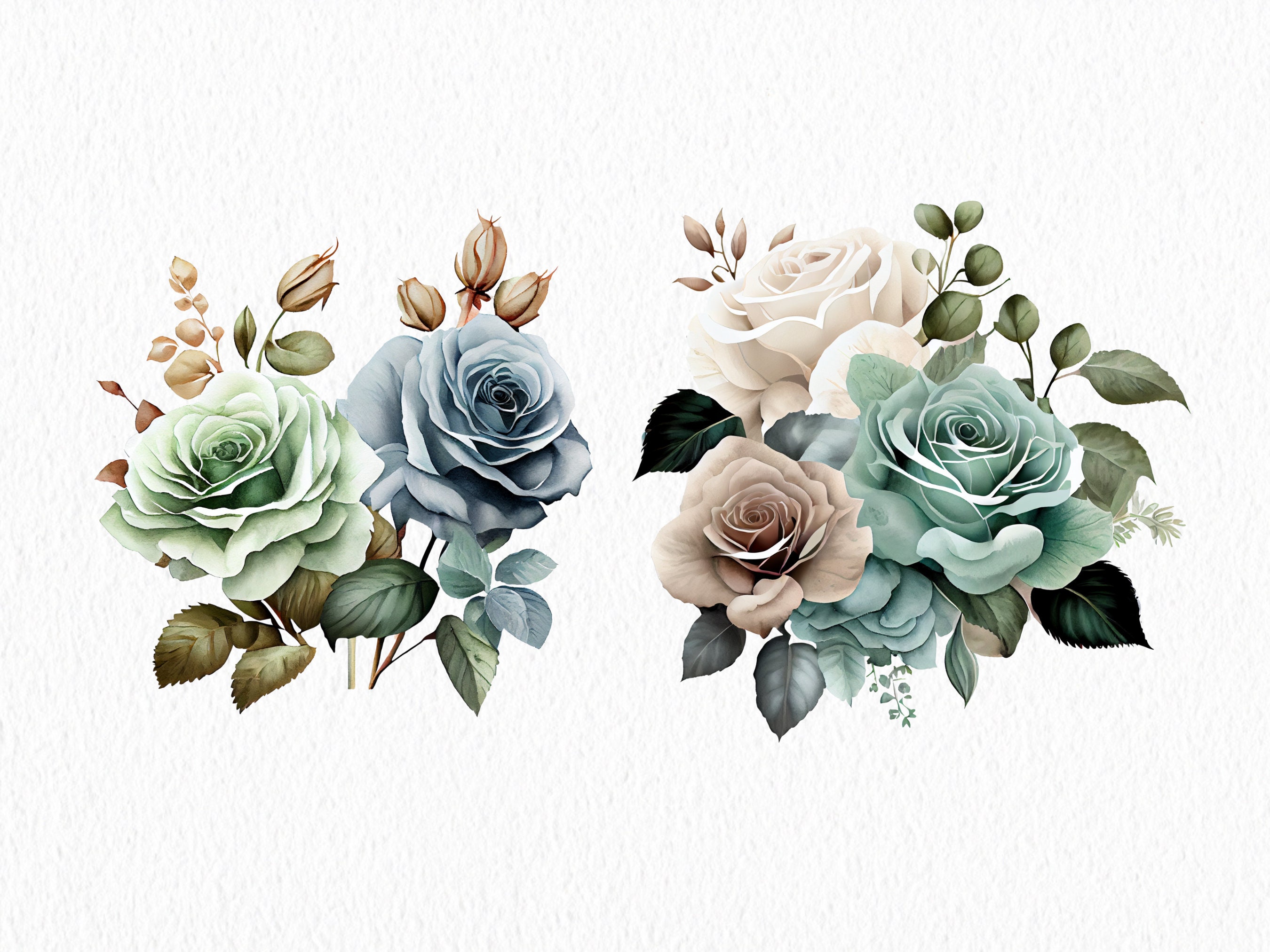 Watercolor Flower Clipart Blue and Green Flowers Bundle - Etsy