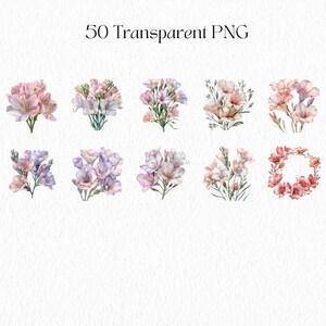 Watercolor Flower Clipart, Pale Pink & Silver Flowers Bundle ...