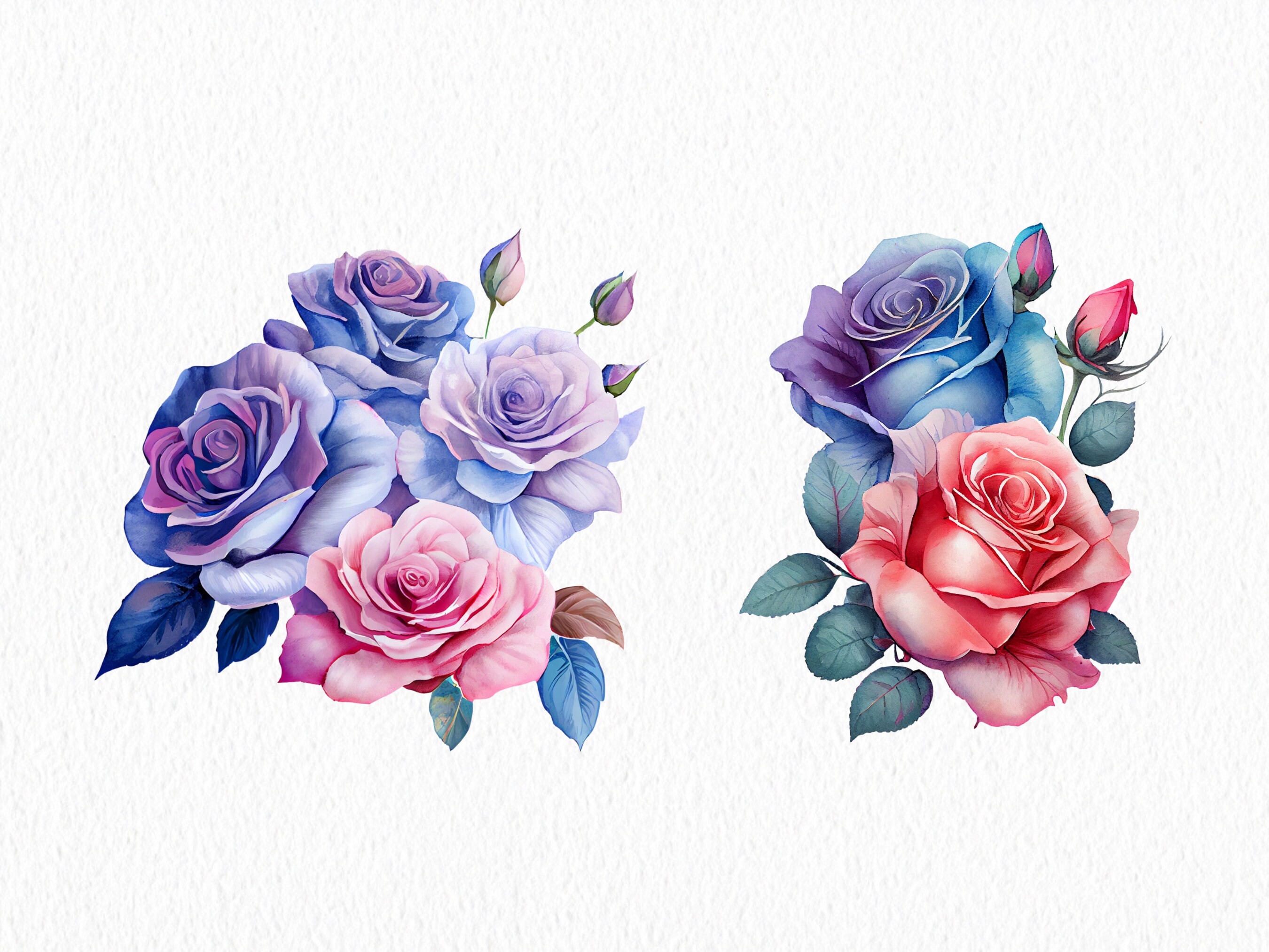 Watercolor Flower Clipart, Petal Pink and Blue Flowers Bundle ...