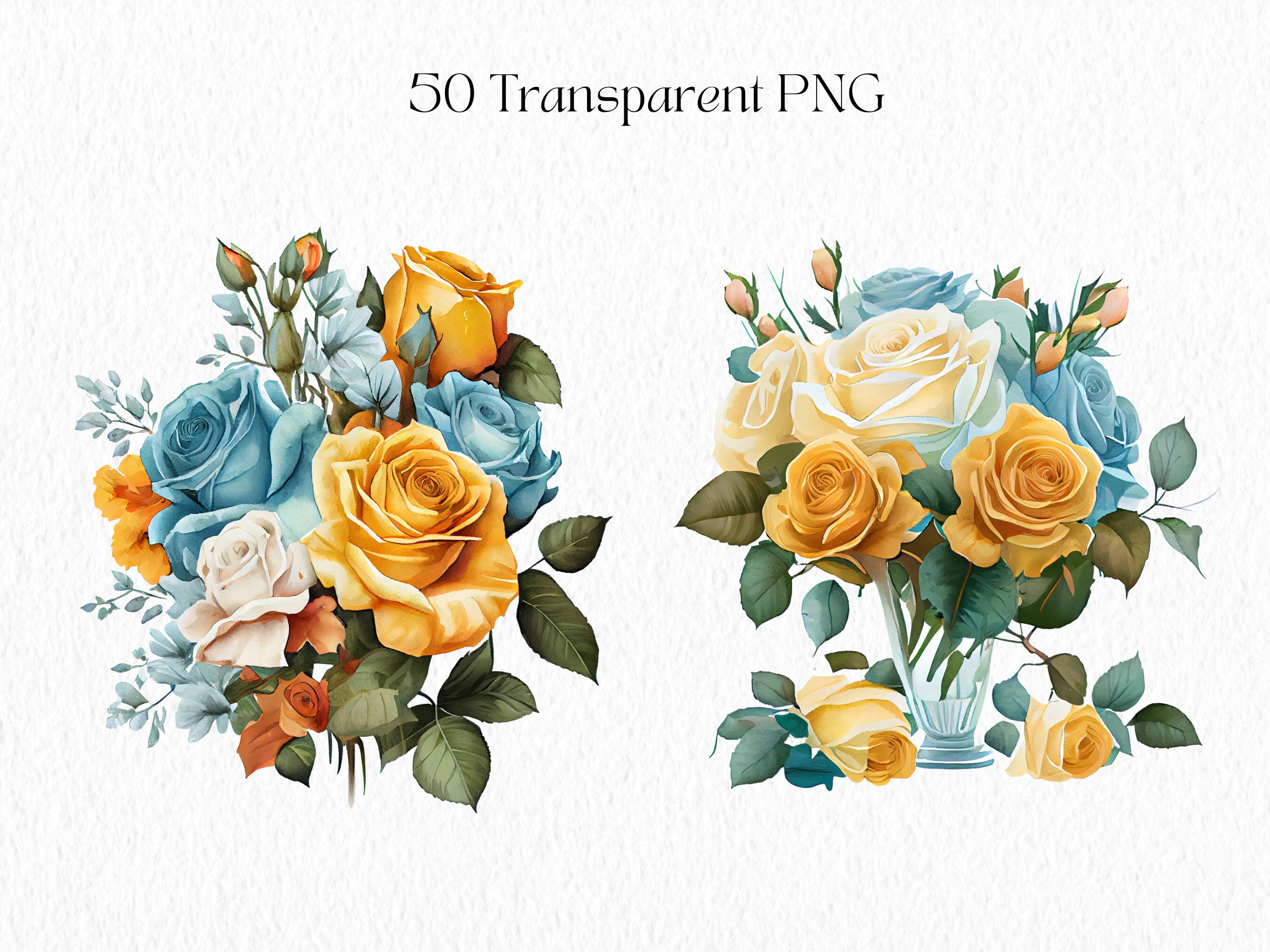 Watercolor Flower Clipart Yellow and Sky Blue Flowers Bundle - Etsy