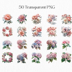 Watercolor Flower Clipart, Pale Pink & Silver Flowers Bundle ...
