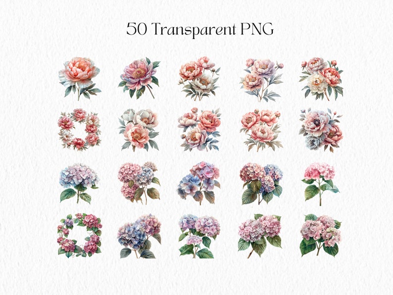 Watercolor Flower Clipart, Pale Pink & Silver Flowers Bundle ...