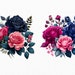 Watercolor Flower Clipart: Pink & Navy Floral PNG Bundle (commercial ...
