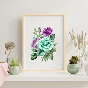 Watercolor Flower Clipart, Purple and Mint Green Flowers Bundle ...