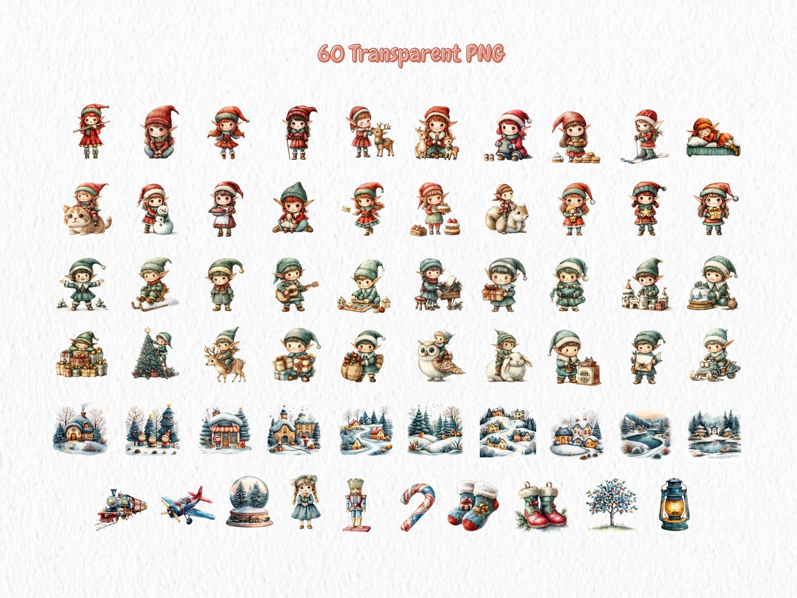 Cute Christmas Elves Watercolor Clipart, PNG, Cute Elf, Christmas Clip ...