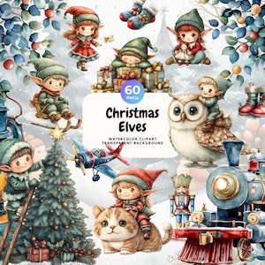 Cute Christmas Elves Watercolor Clipart, PNG, Cute Elf, Christmas Clip ...